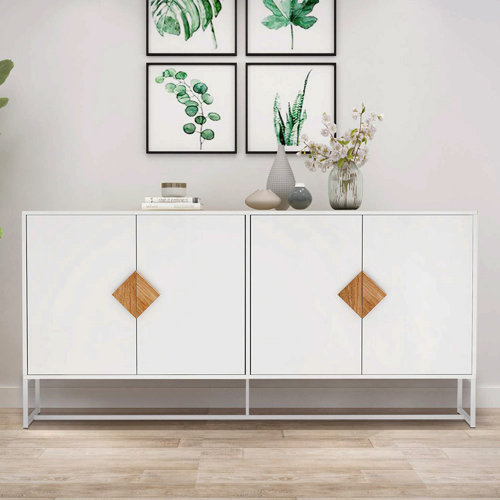 Ebern Designs 63"L Buffet Cabinet 4 Doors Modern Kitchen Buffet Storage Sideboard Cabinet ...